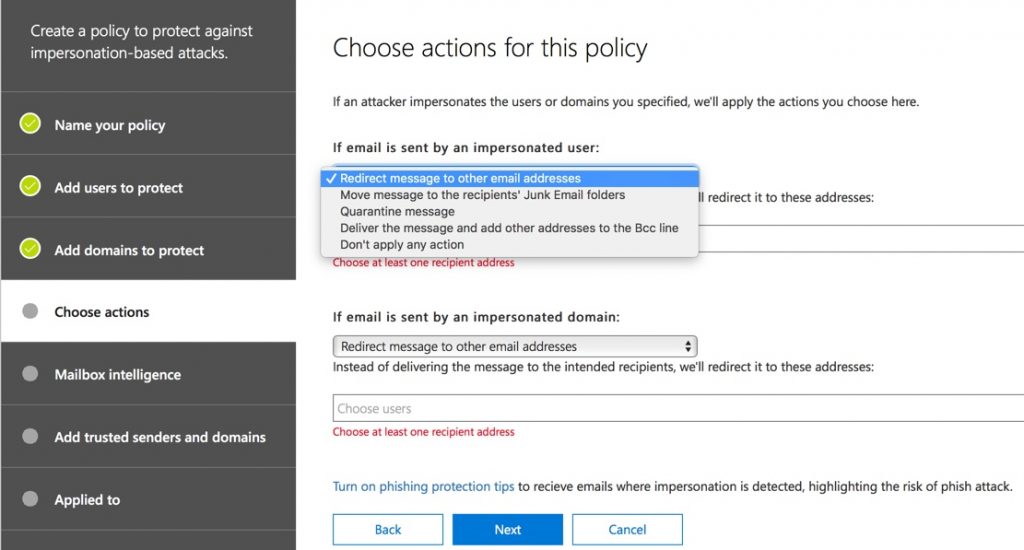 Office 365 Advanced Threat Protection Anti-phishing Policies