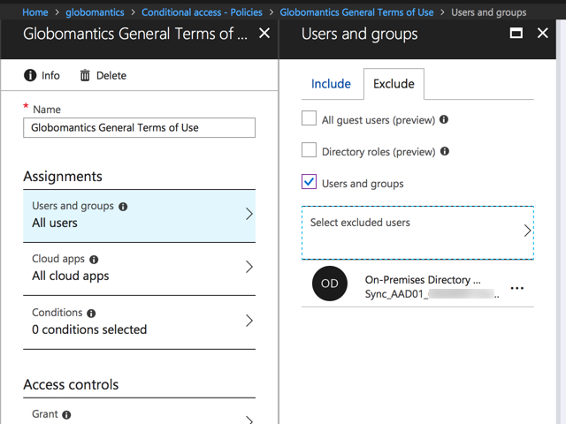 Azure AD Terms of Use or Conditional Access Breaks Directory Sync