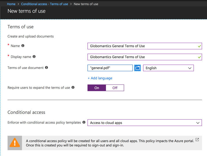 Configuring Terms of Use for Office 365 and Azure Active Directory Logins