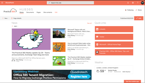 Creating a modern SharePoint Online Intranet - Part Three | Practical365