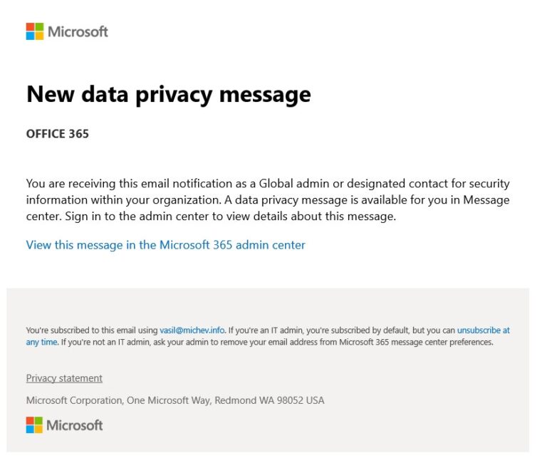 Microsoft 365 Data Privacy Message for Teams Usage Data Leak