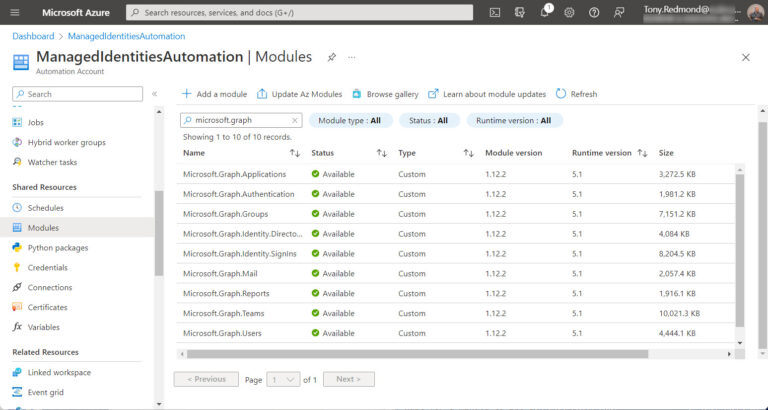 Update Microsoft Graph SDK Modules for Azure Automation Update Microsoft Graph SDK Modules for Azure Automation
