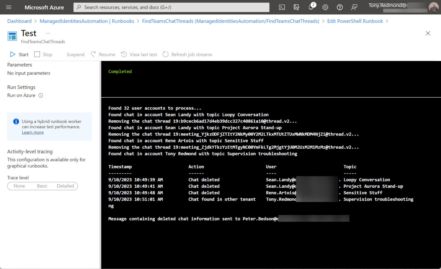 Delete Teams Chat Threads with an Azure Automation Eunbook