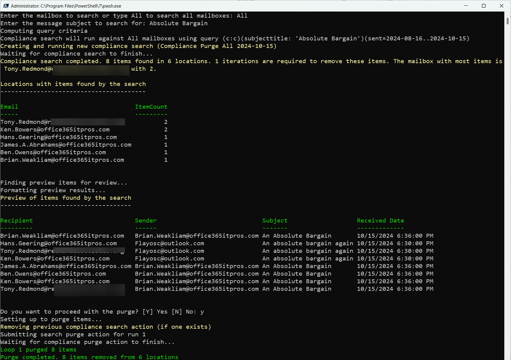 Using Compliance Search Purge Actions to Remove Mailbox Items