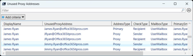 Finding Unused Proxy Addresses for Exchange Online Mail-Enabled Objects